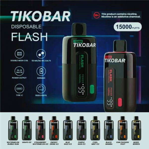 TIKOBAR Flash 15000 Puffs Disposable Vape, Smart With Great Taste.